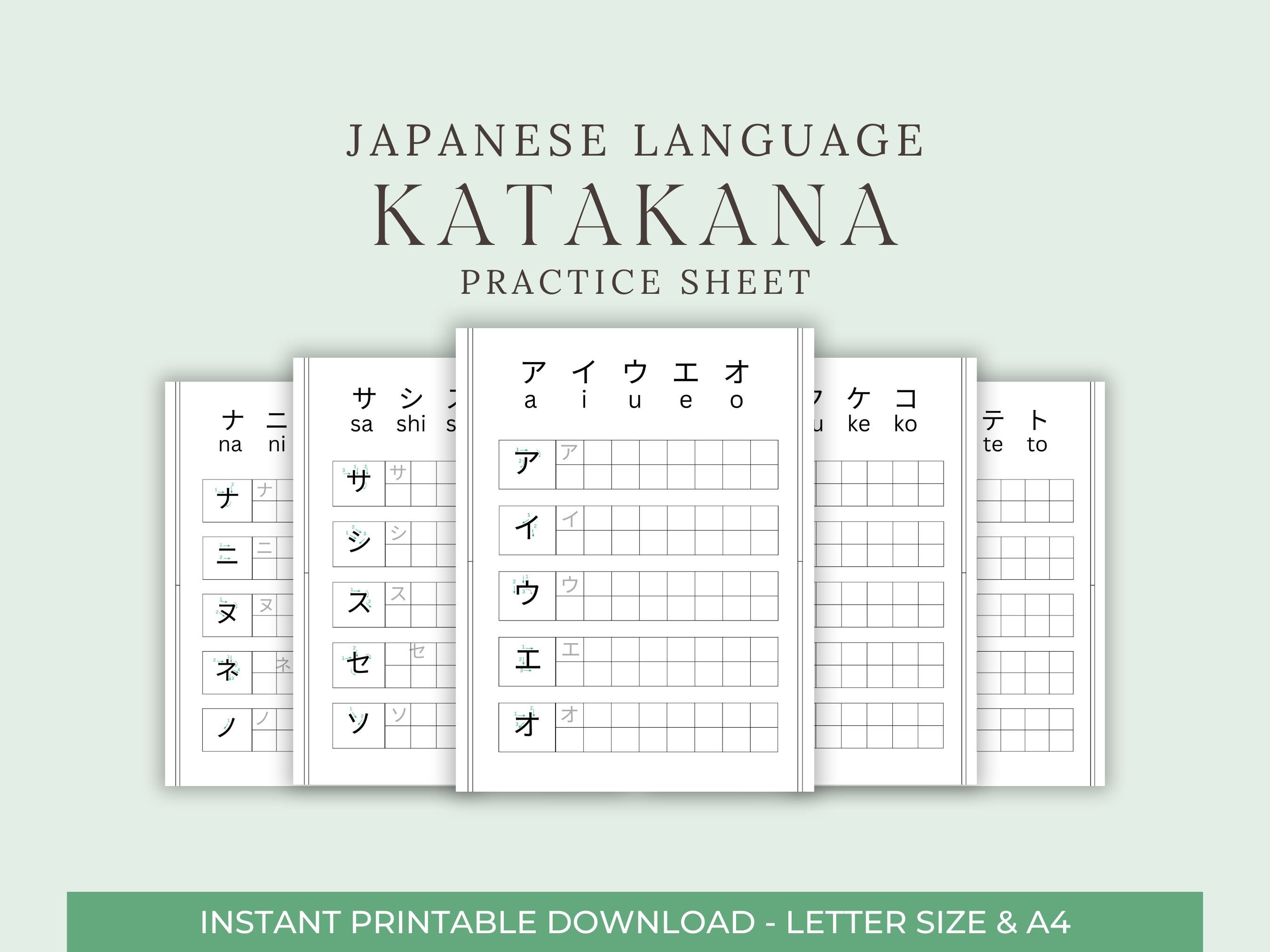 KATAKANA Practice Sheet - Writing Worksheet - Learn Japanese Language ...