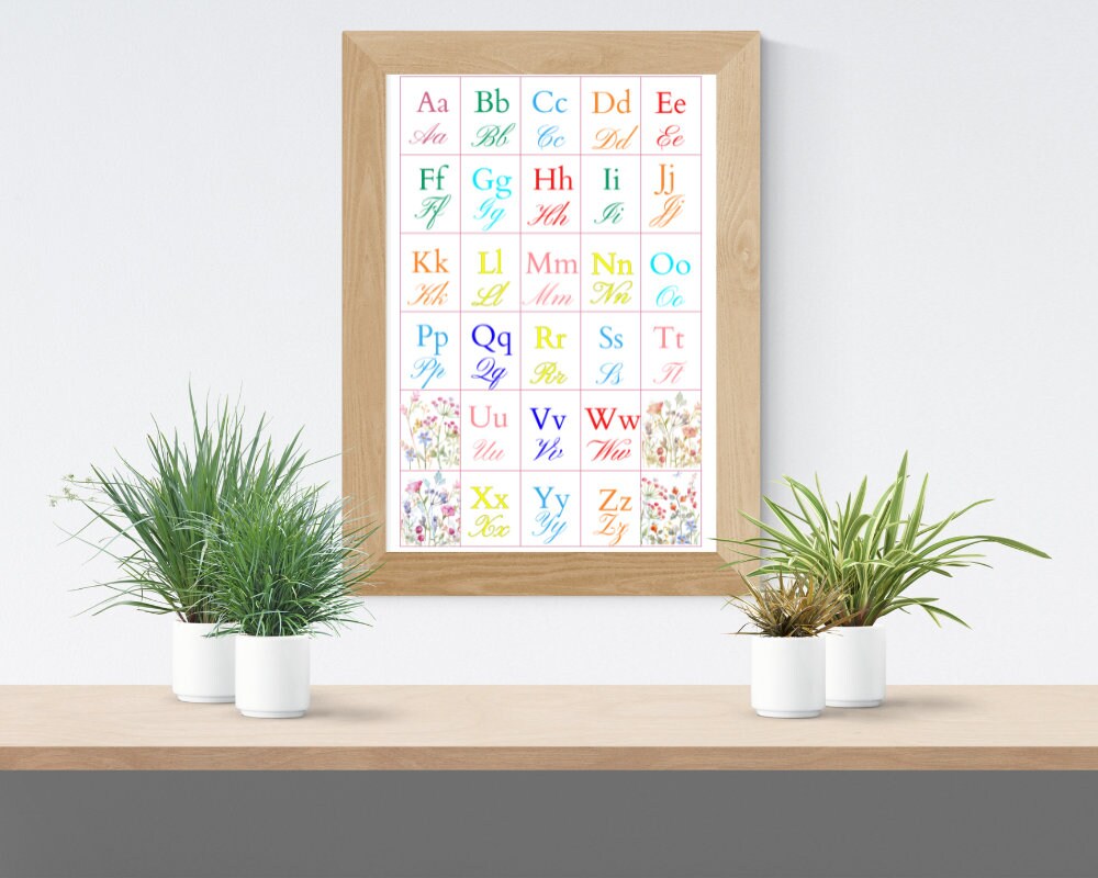 Alphabet Print Poster for Kids Room - Handwritten Typewriter Cursive ...