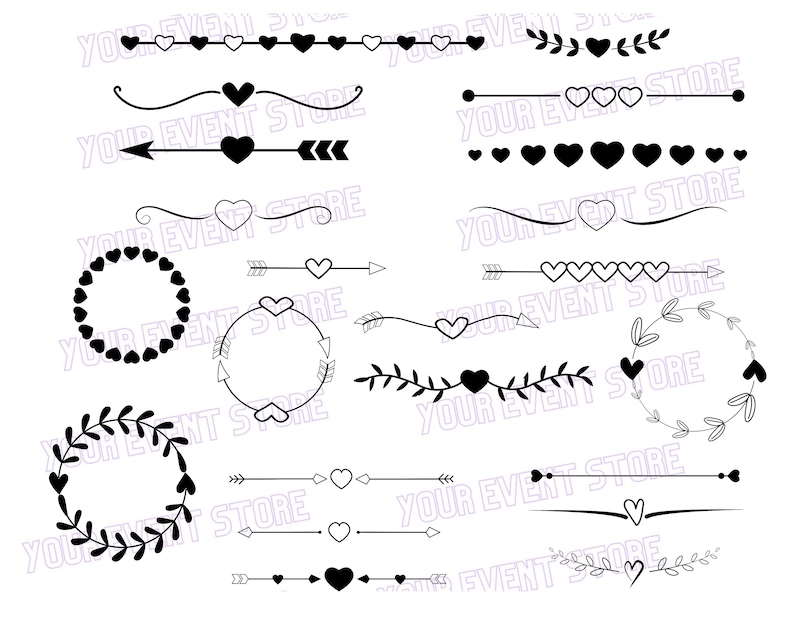 Heart Border Svg Bundle, Heart Text Divider Svg, Heart Svg, Heart ...