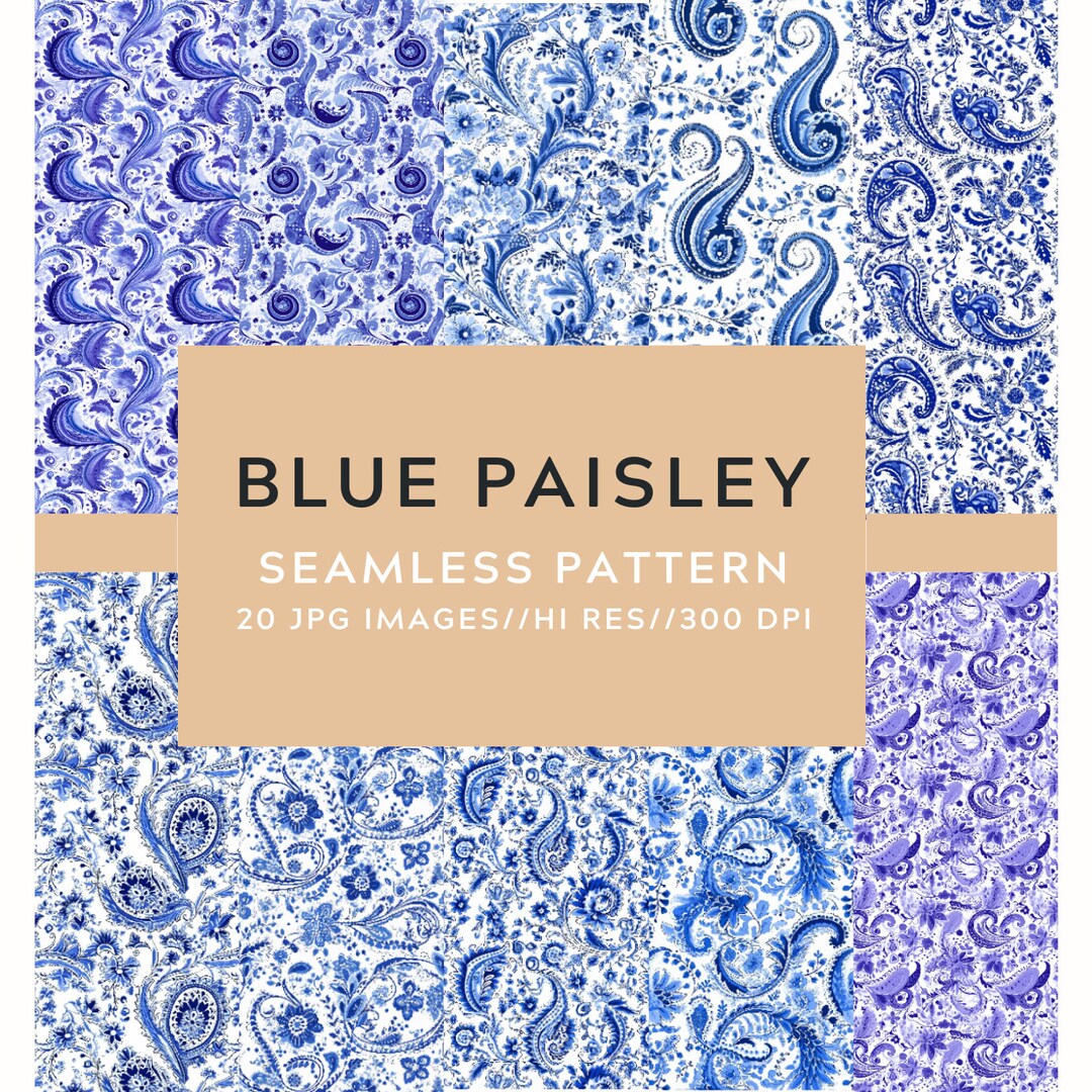 Blue Paisley Seamless Pattern Indian Paisley White Background Digital ...
