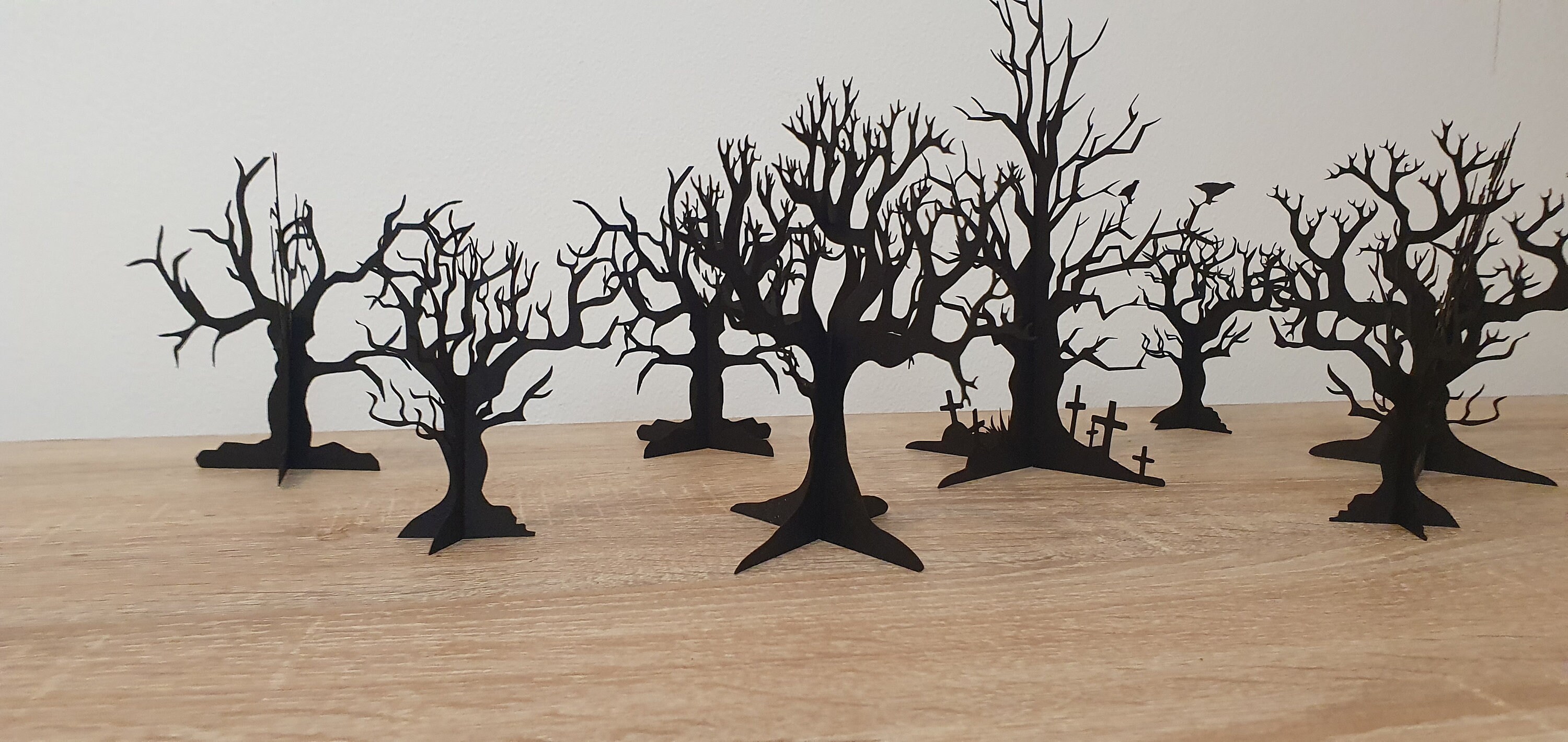 Halloween Paper Art Spooky Trees. Cemetery, Crows, Bare Branches, and ...