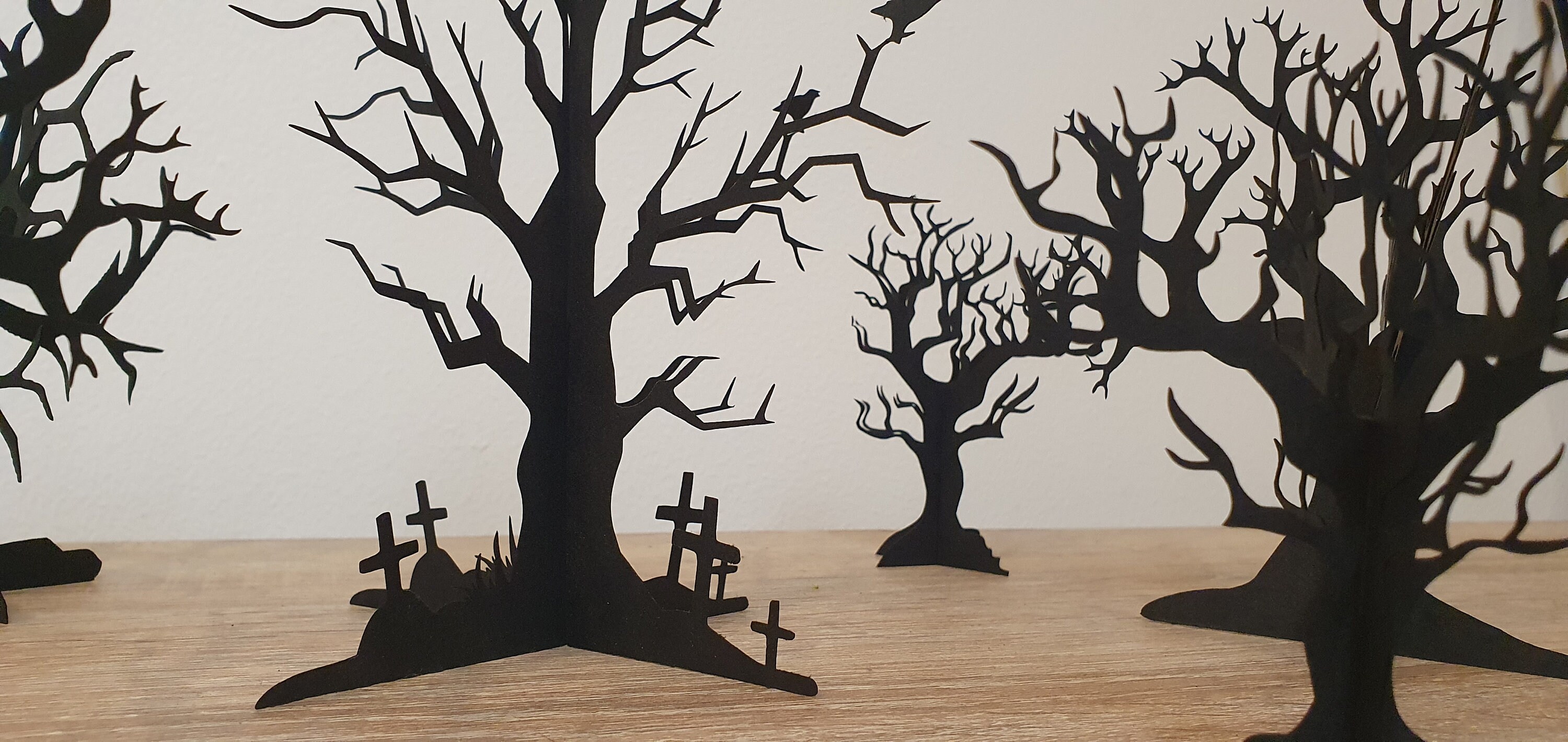 Halloween Paper Art Spooky Trees. Cemetery, Crows, Bare Branches, and ...