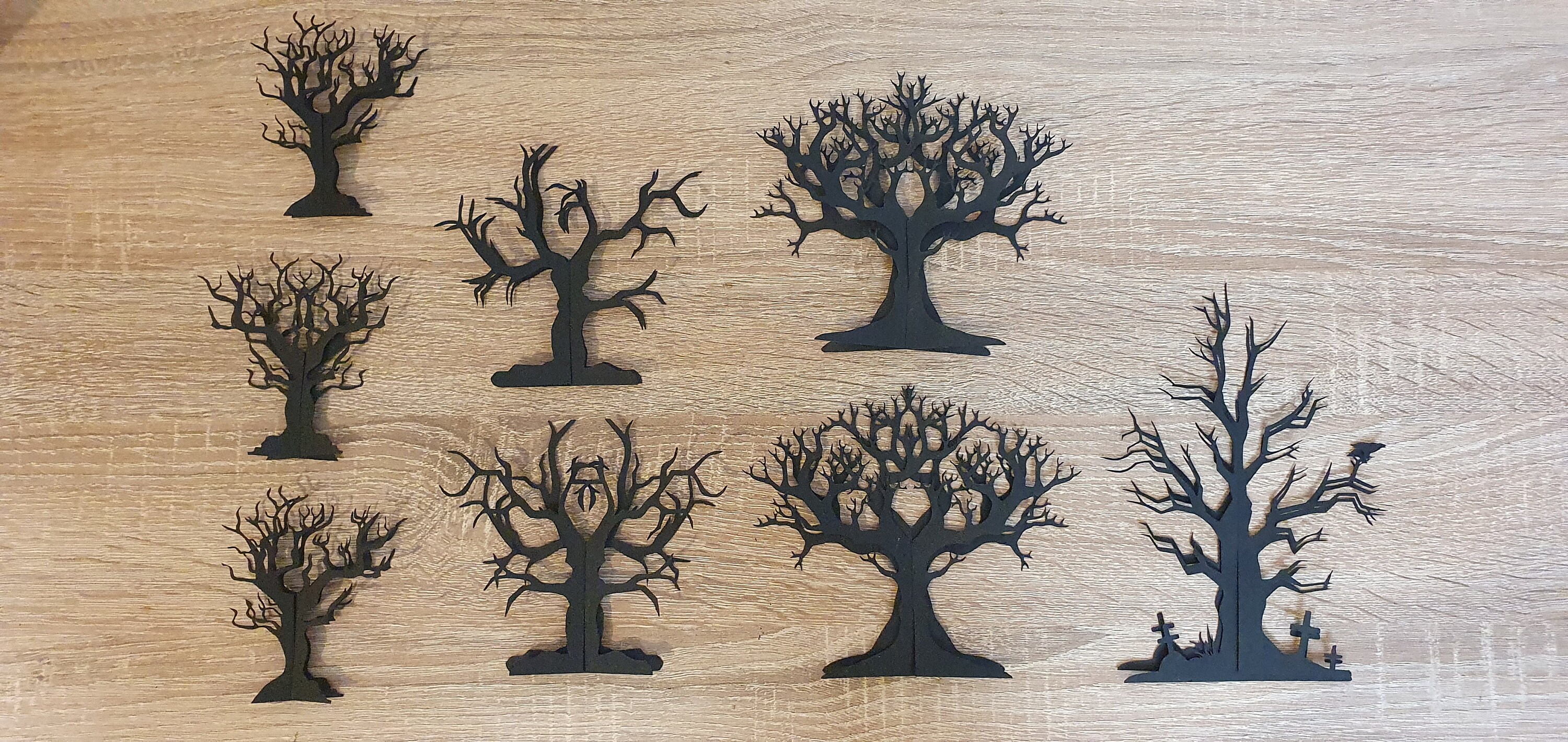 Halloween Paper Art Spooky Trees. Cemetery, Crows, Bare Branches, and ...