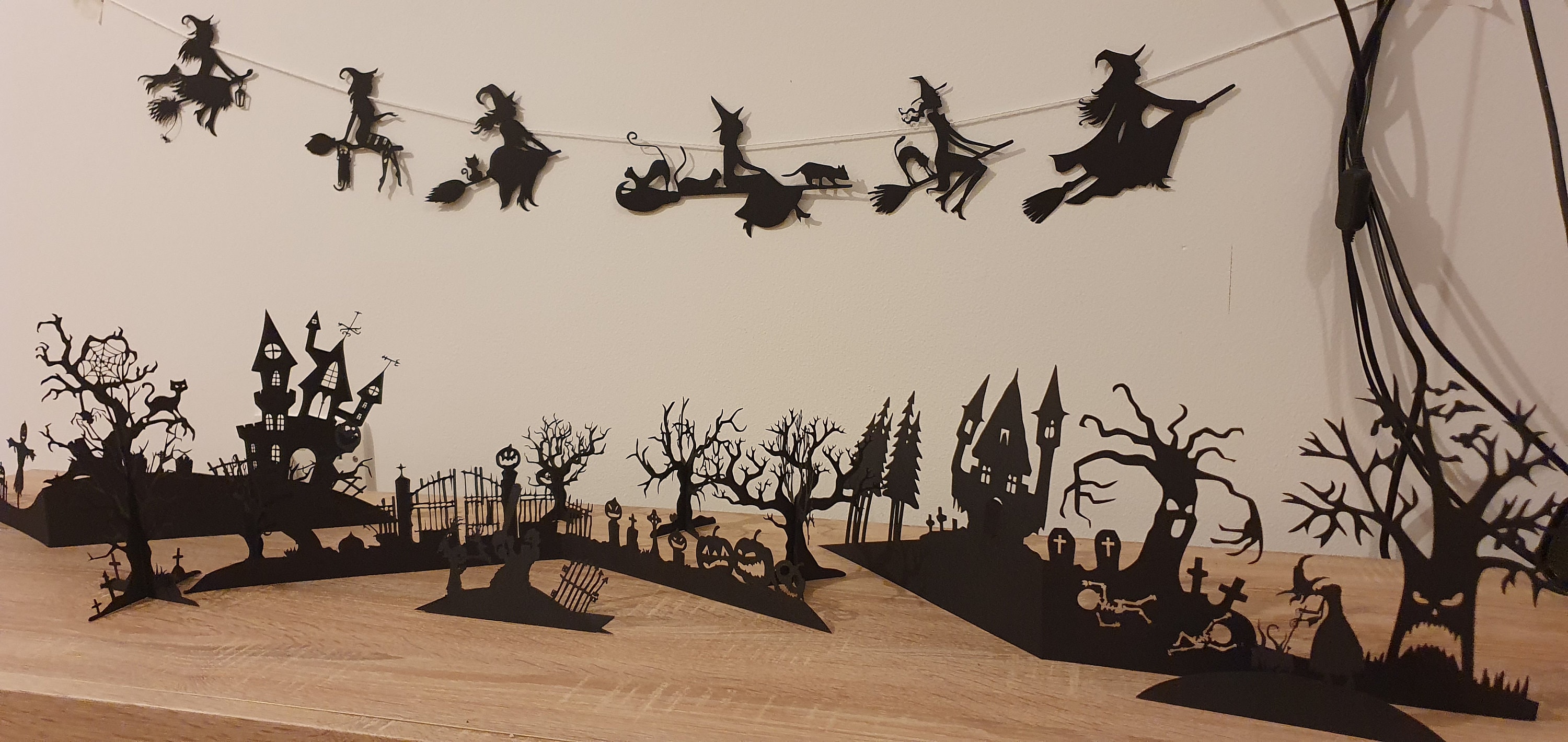 Halloween Paper Art Spooky Trees. Cemetery, Crows, Bare Branches, and ...