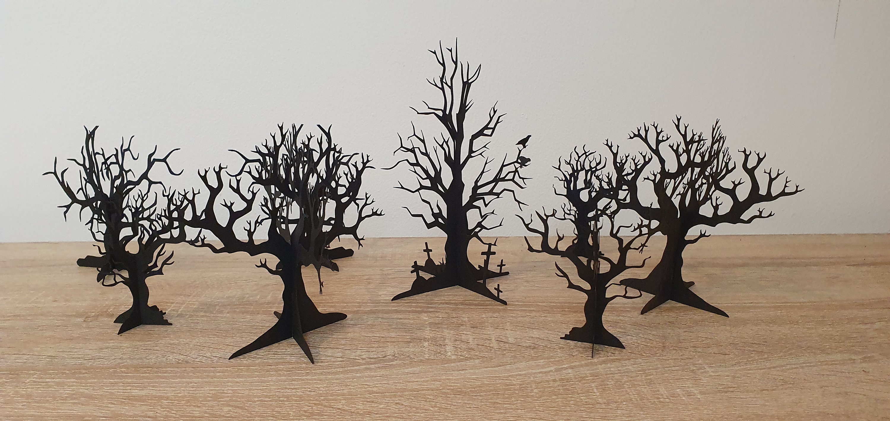 Halloween Paper Art Spooky Trees. Cemetery, Crows, Bare Branches, and ...