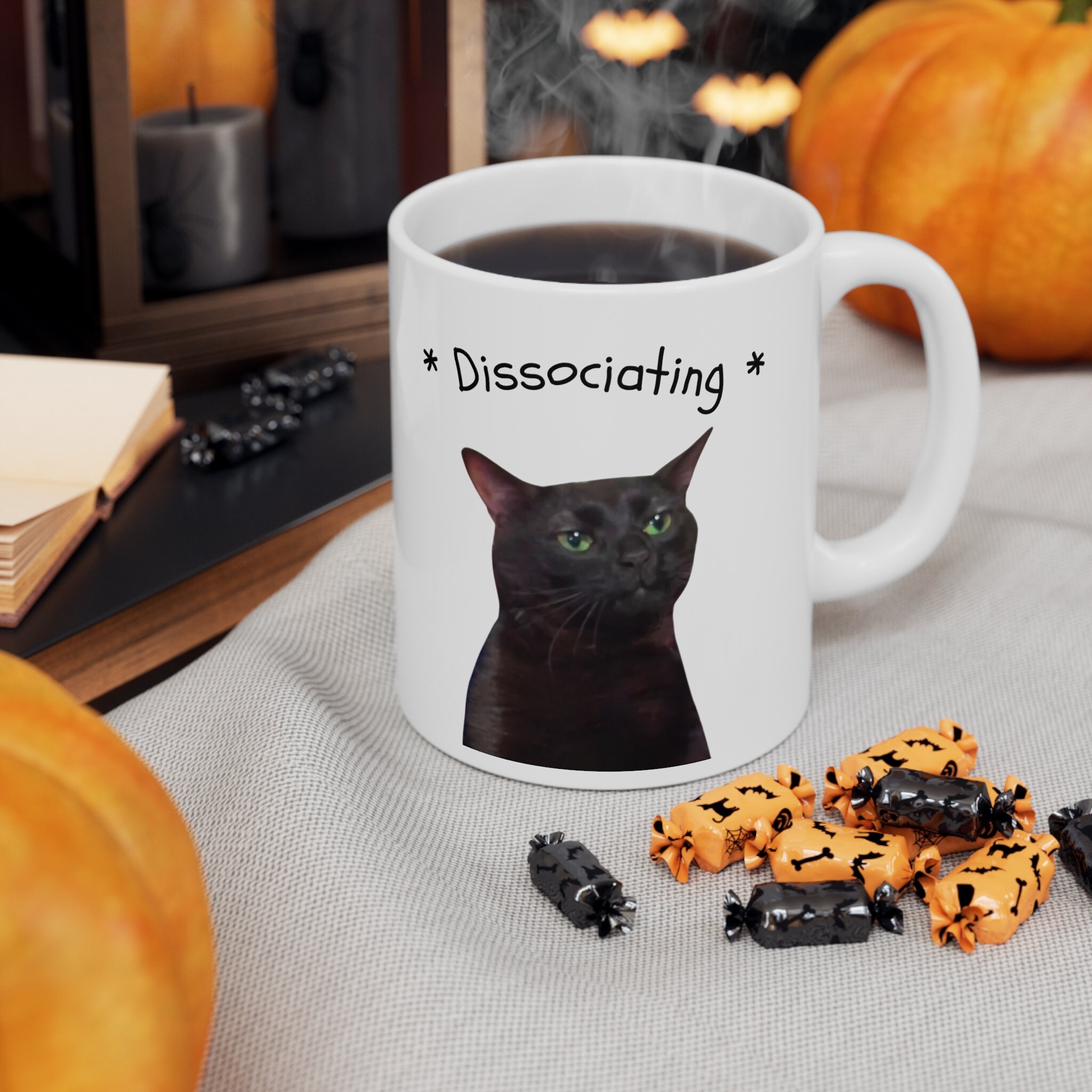 Funny Cat Mug, Zoning Out Black Cat Cup, Dissociating Cat Mug, Cat ...