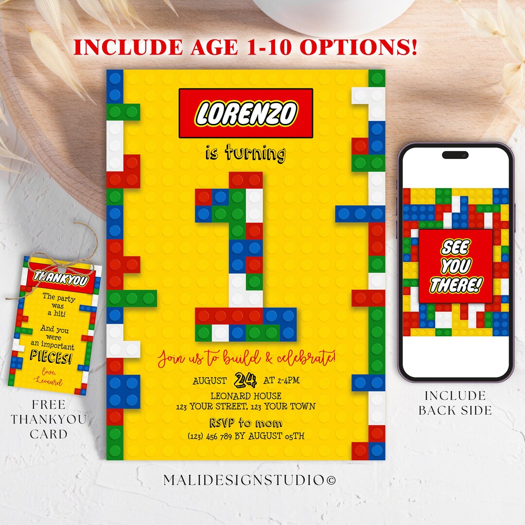 Any Ages Editable Printable Building Bricks Birthday Invitation, Builds ...