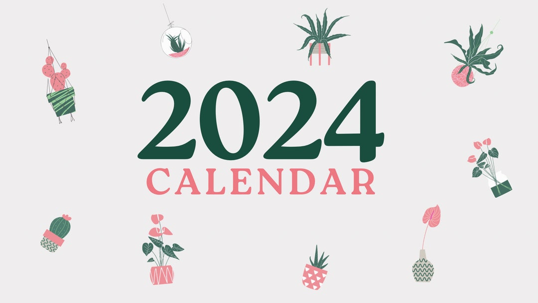 Pink and Green 2024 Digital Calendar - Etsy