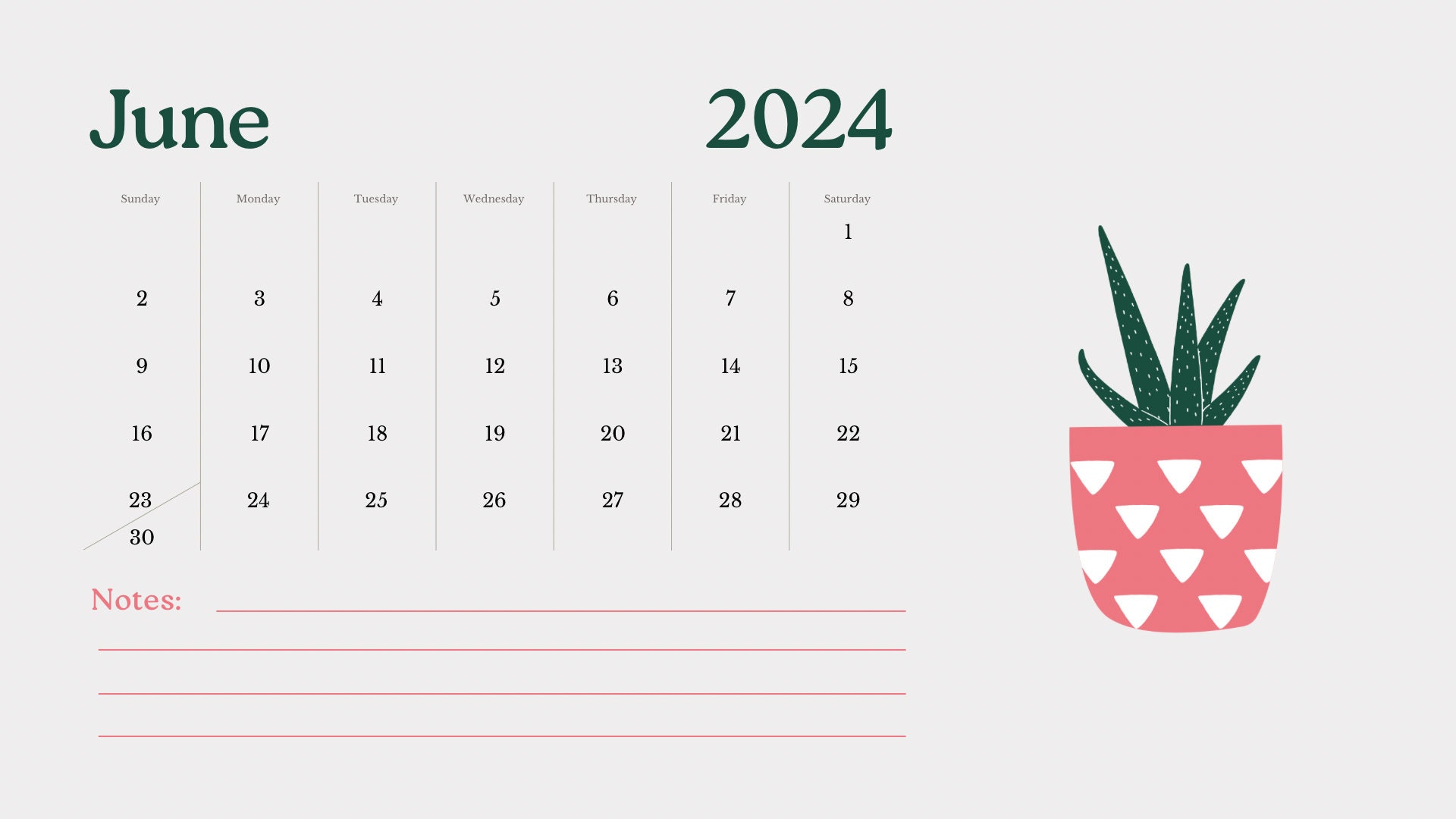 Pink and Green 2024 Digital Calendar - Etsy