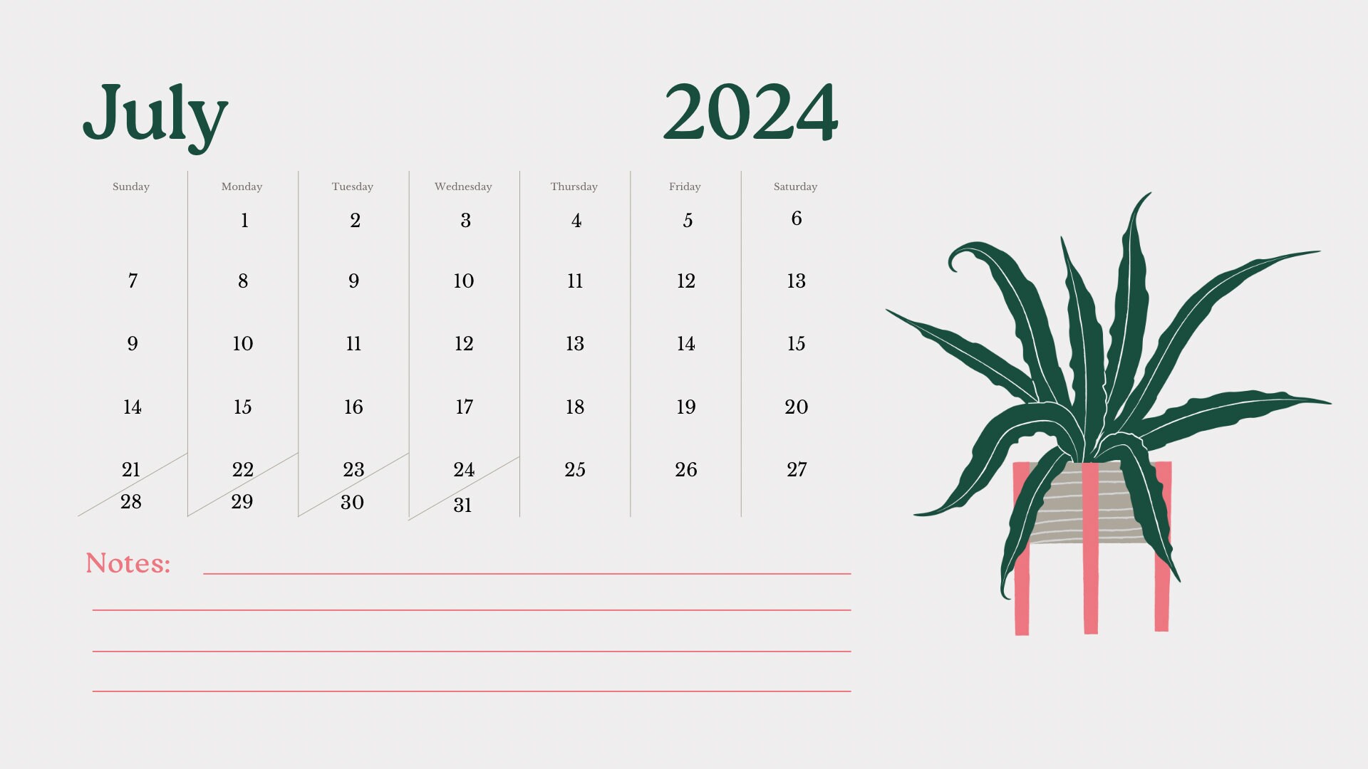 Pink and Green 2024 Digital Calendar - Etsy