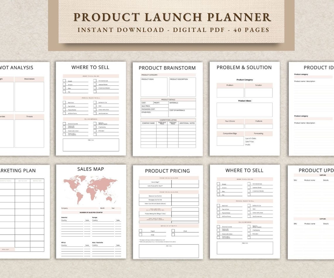 Printable Product Planner Pages Digital Business Planner Product Price ...