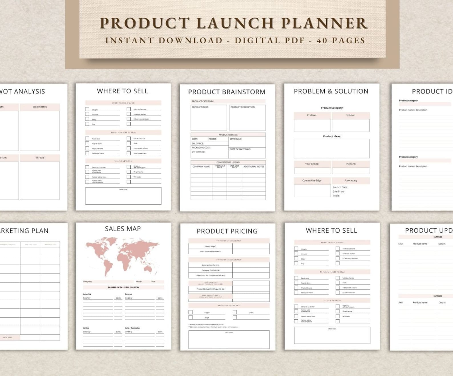 Printable Product Planner Pages | Digital Business Planner | Product ...