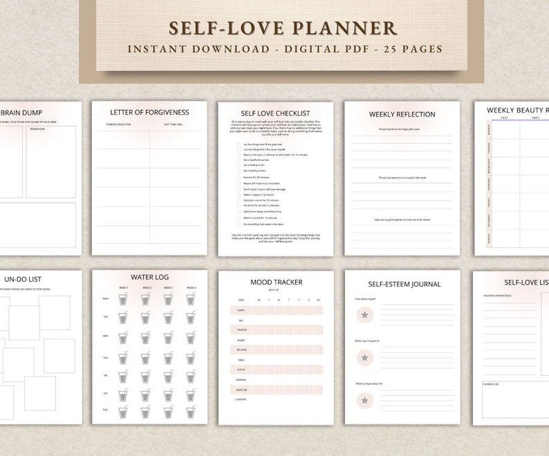 Self-love Planner, Self-care Tracker, Self Care Journal, Self Love ...
