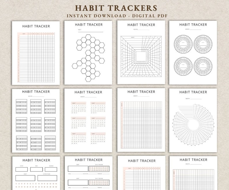Habit Tracker Printable | Habit Tracker Digital | Yearly, Monthly ...