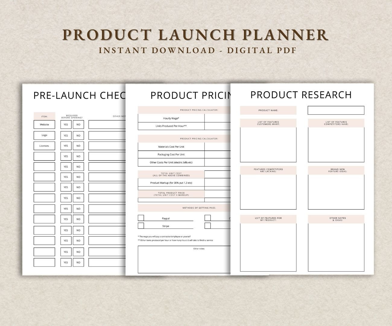 Printable Product Planner Pages | Digital Business Planner | Product ...