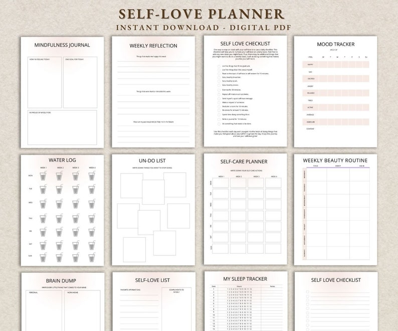 Self-love Planner, Self-care Tracker, Self Care Journal, Self Love ...