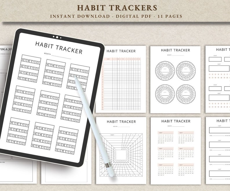 Habit Tracker Printable | Habit Tracker Digital | Yearly, Monthly ...