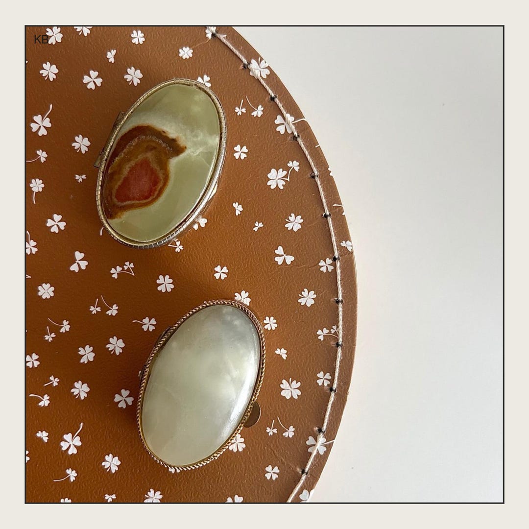 Vintage Golden Miniature Metal Pill Box With Natural Stone Lid Sniff ...