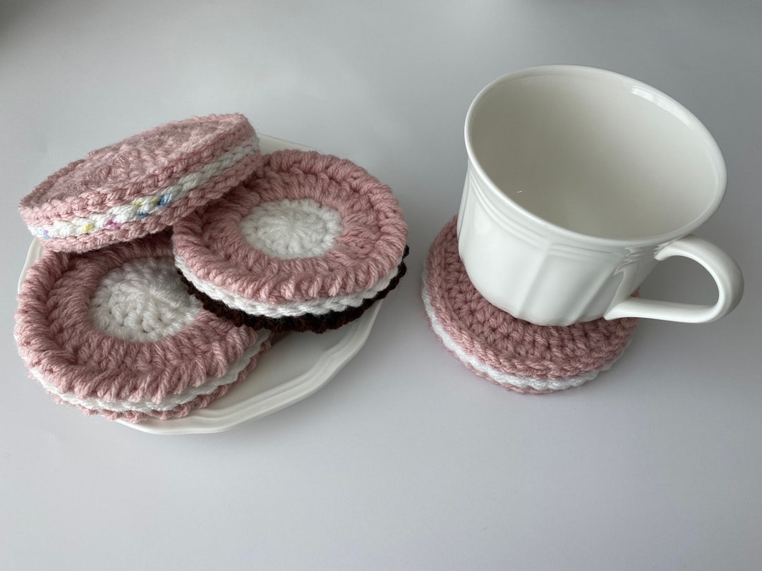 STRAWBERRY COOKIE COASTERS Cute Crochet Handmade Housewarming Holiday ...