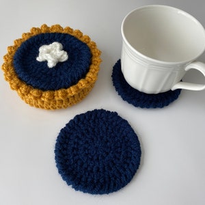 BLUEBERRY PIE Crochet Coaster Set of 5, Cute Handmade Housewarming ...