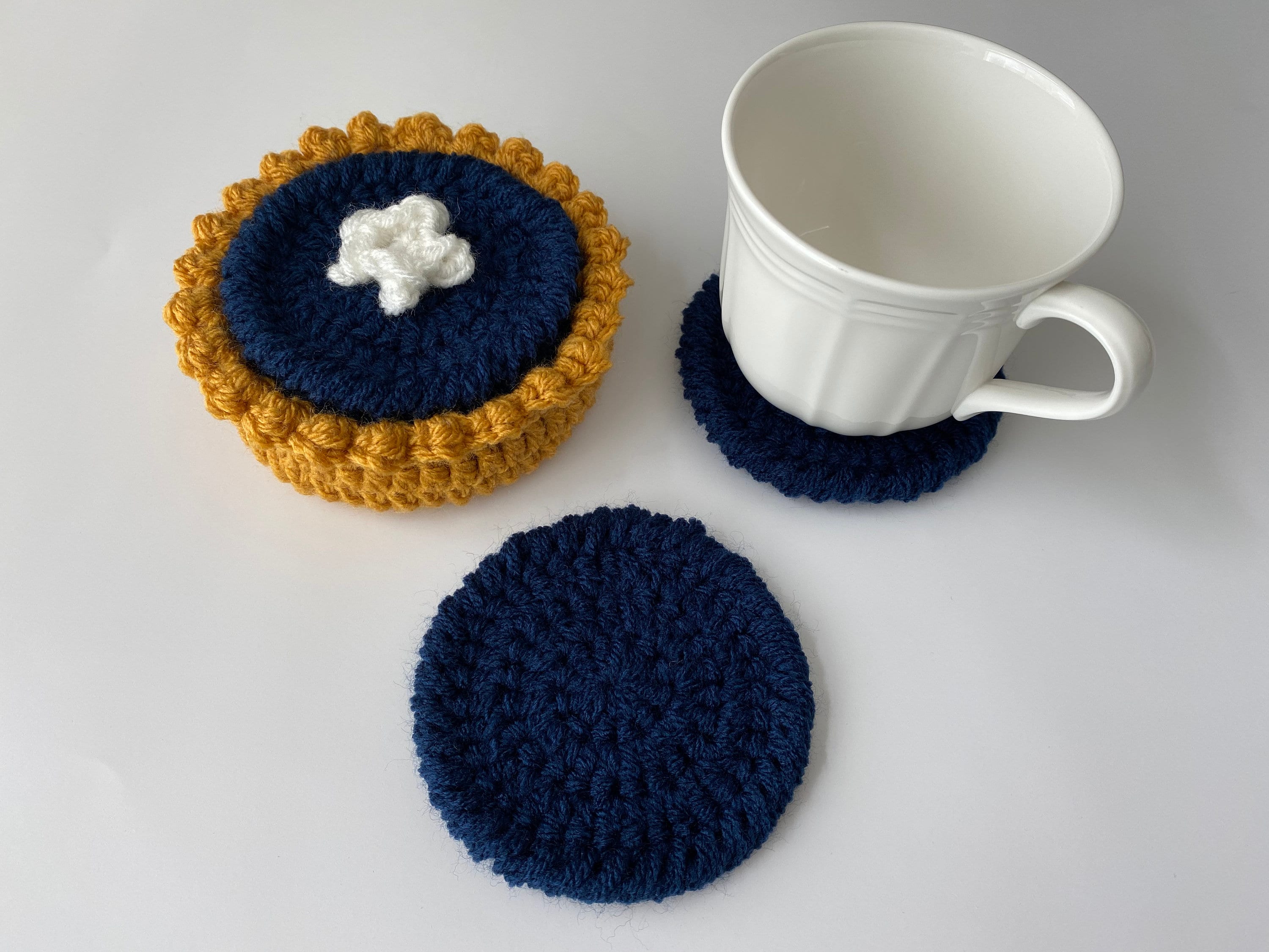 BLUEBERRY PIE Crochet Coaster Set of 5, Cute Handmade Housewarming ...