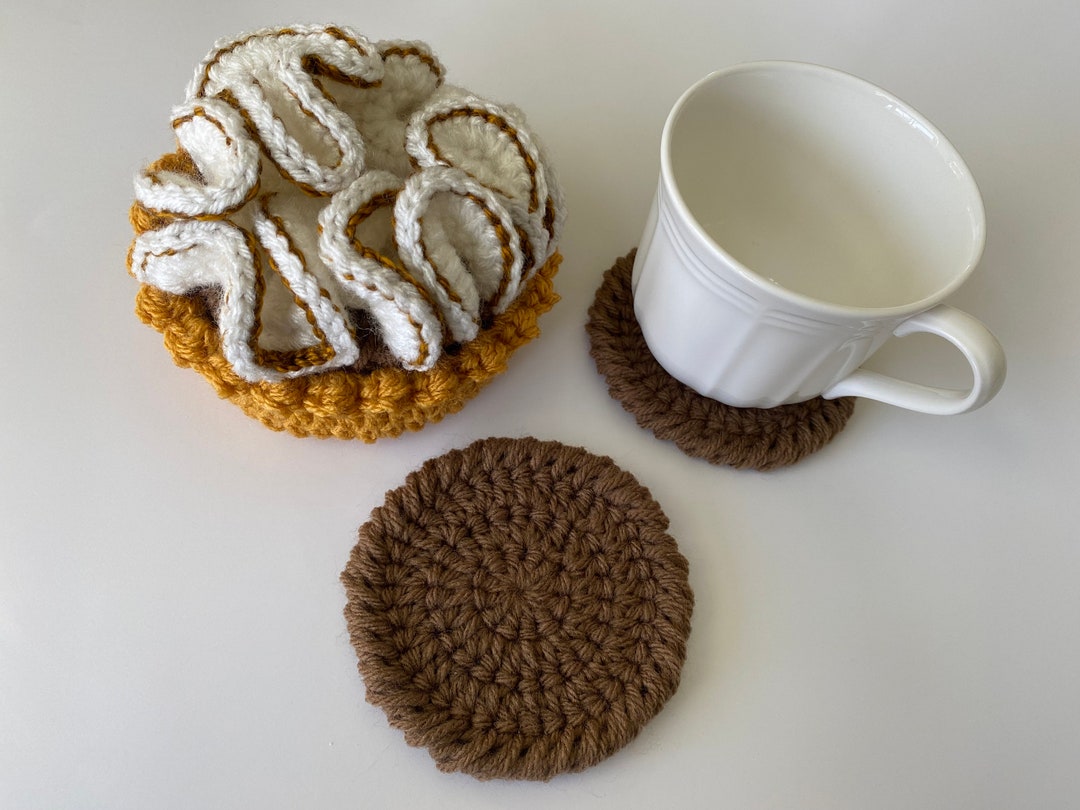 CHOCOLATE MERINGUE PIE Crochet Coaster Set of 6, Cute Handmade ...