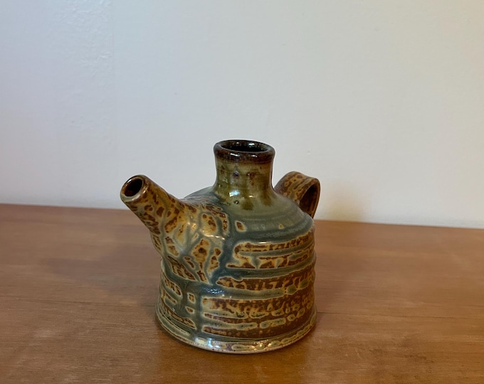 Adorable Hand Thrown Stoneware Art Pottery Water Pitcher Jug 4.5” Green ...