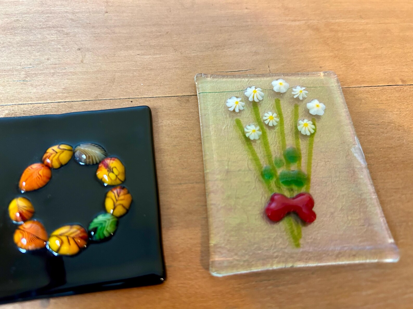 Fused Art Glass Pieces Handmade Hanging Plaques Magnets Sun Catcher ...