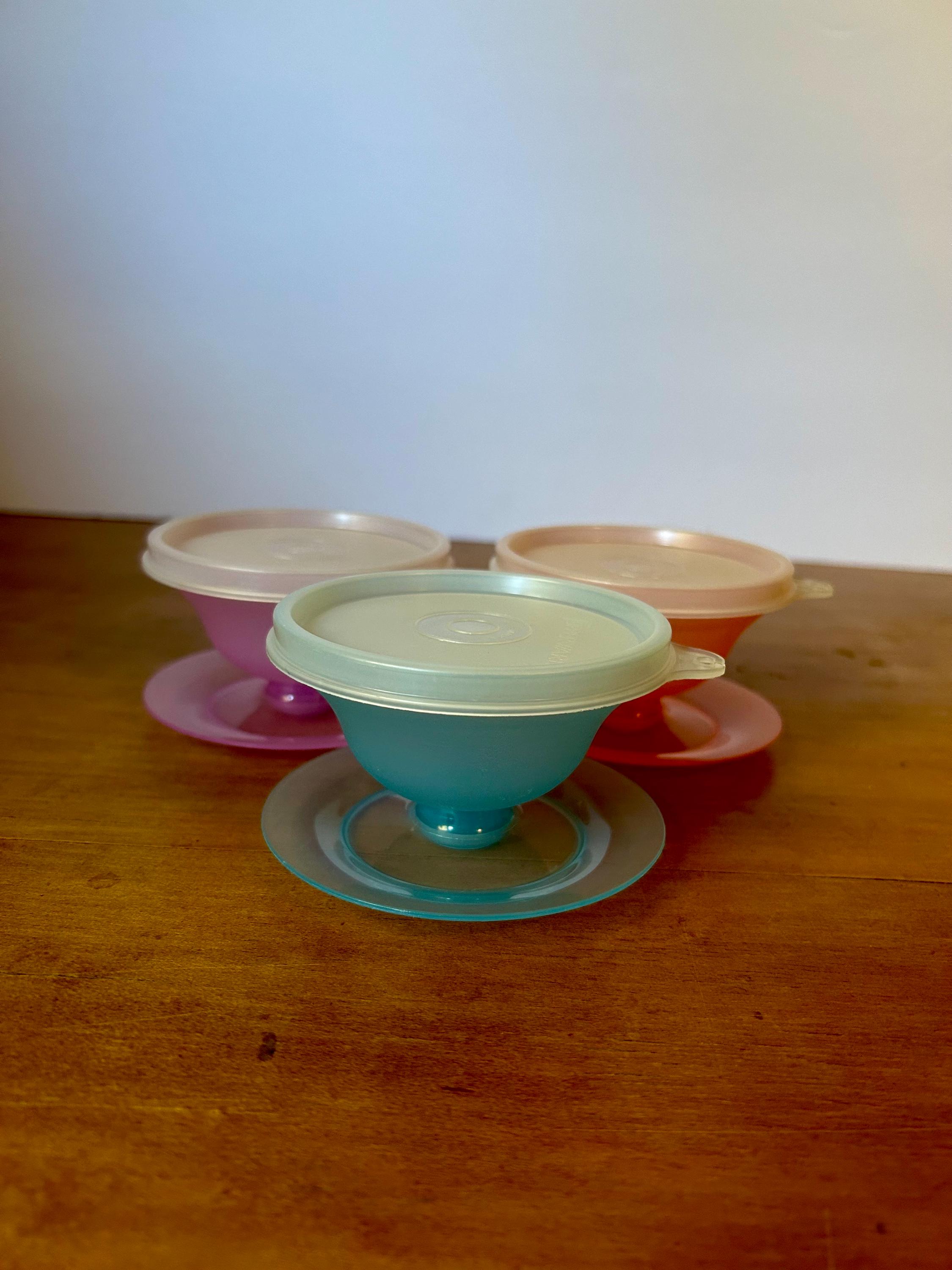 Tupperware Dessert Parfait Cup Set 3 Pastel Blue Purple Pink 4" W/ Lids ...