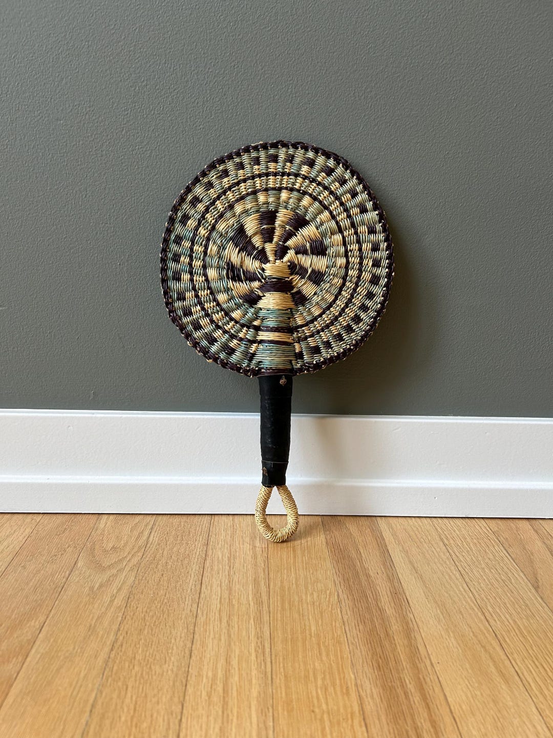 Handmade Woven Grass HAND FAN With Hand Wrapped Leather Handle Native ...