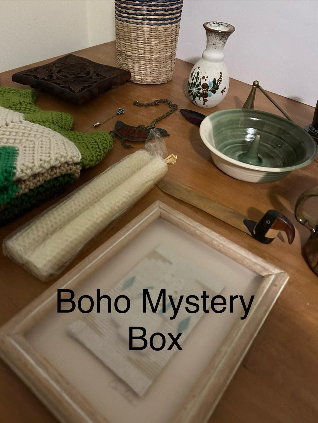 Vintage Boho Mystery Box Baskets Candles Brass Earthy Eclectic Free ...