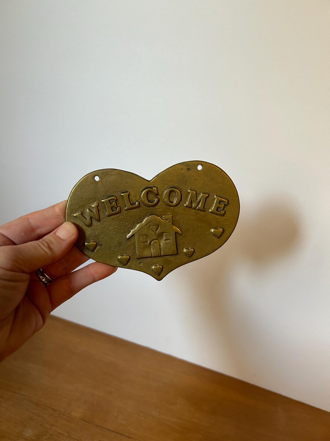 Vintage 1987 Brass Welcome Plaque Heartshaped With House - Etsy