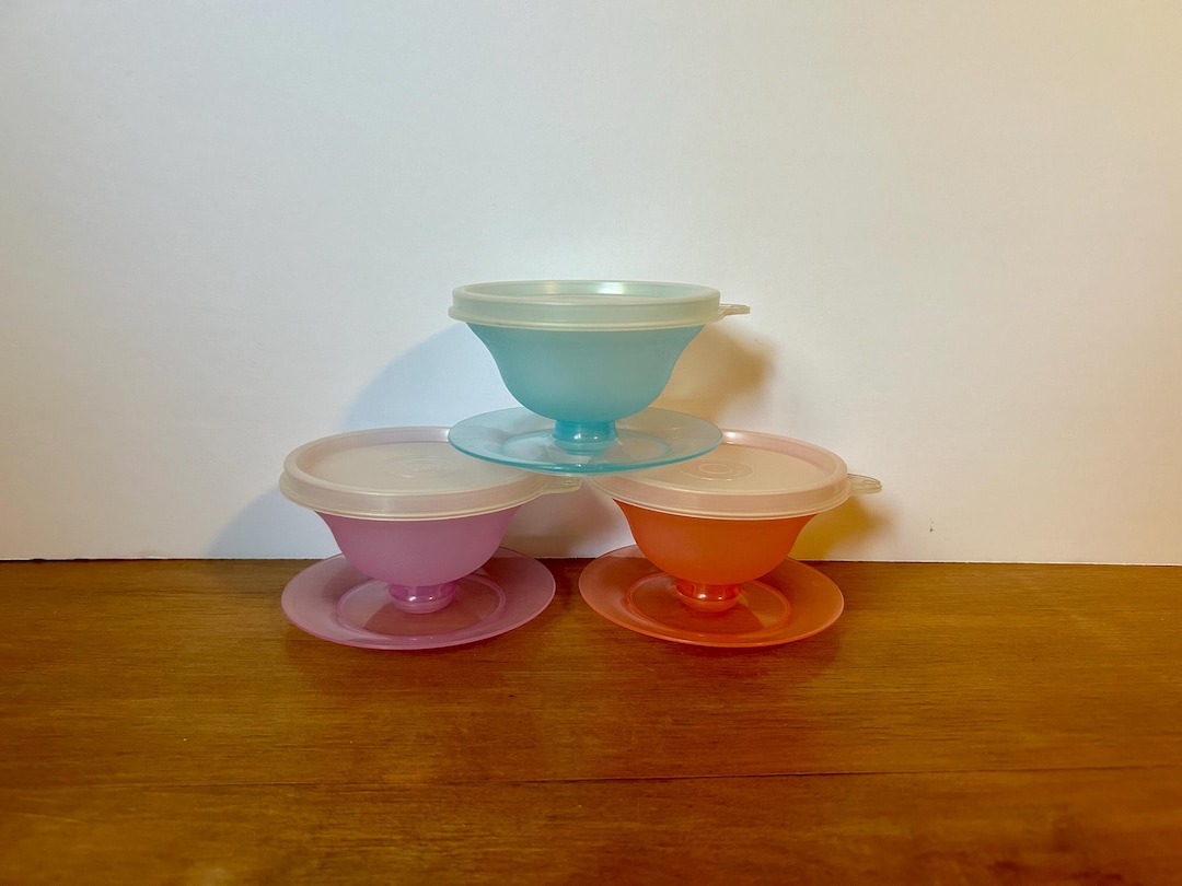 Tupperware Dessert Parfait Cup Set 3 Pastel Blue Purple Pink 4" W/ Lids ...