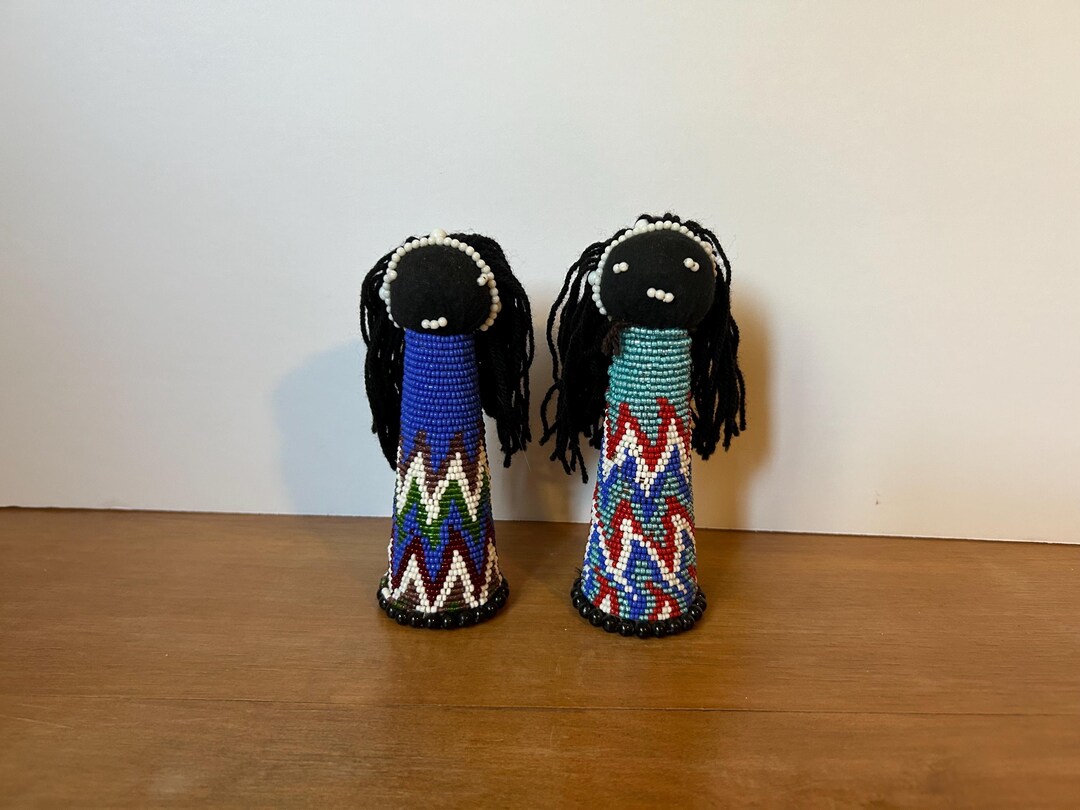 African Ndebele Tribal Zulu Beaded Doll Lot of 2 Folk Art Fertility 5 ...
