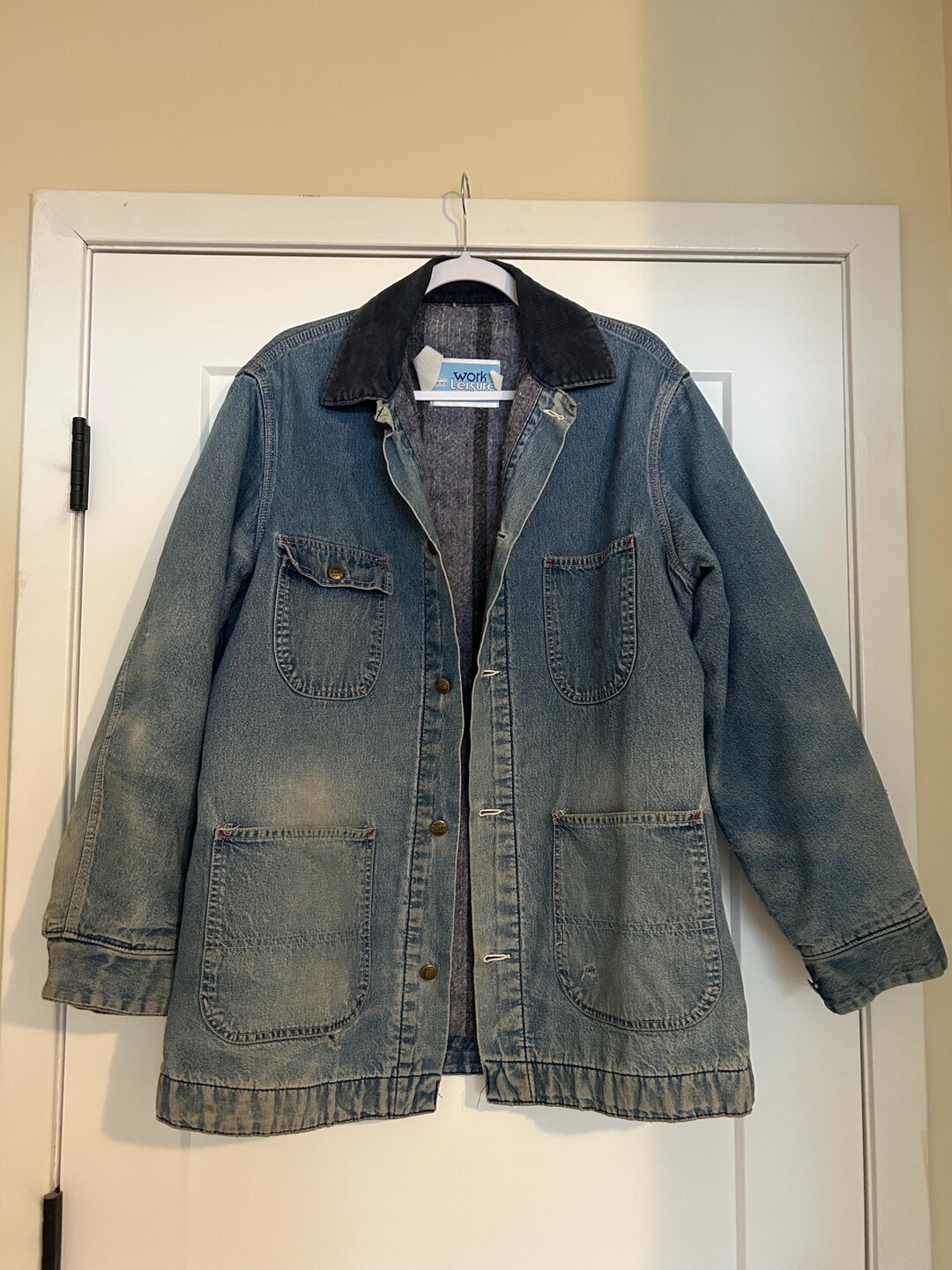 Vintage Sears Work Leisure Distressed Chore Denim Blanket Lined Coat ...