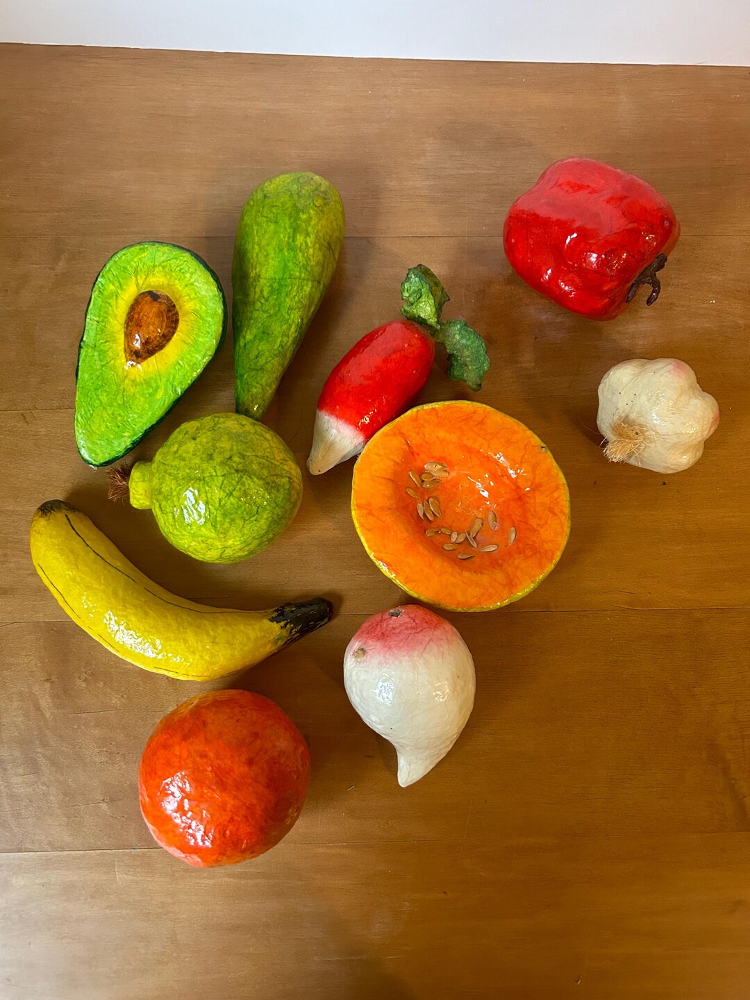 Paper Mache Fruit and Vegetables From Mexico Lot of 10 Peppers Melon ...