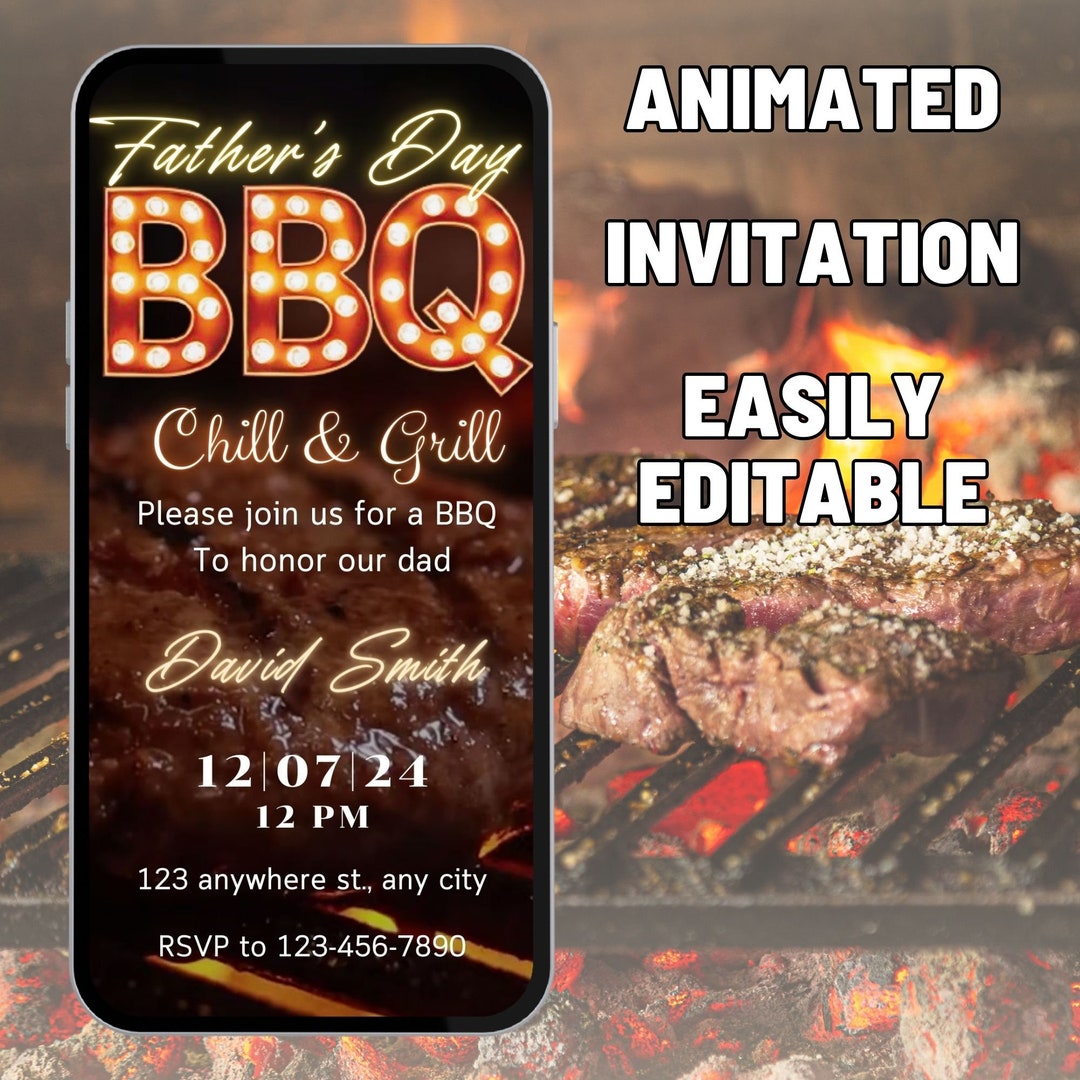 Father's Day BBQ Invitation Animated, Digital Barbecue Party Invite to ...