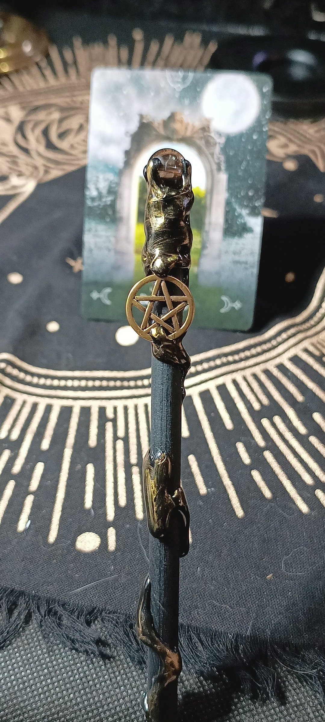 Pentagram Wand Smoky Quartz Crystal Ball, Fairy Gothic Handmade Wand ...