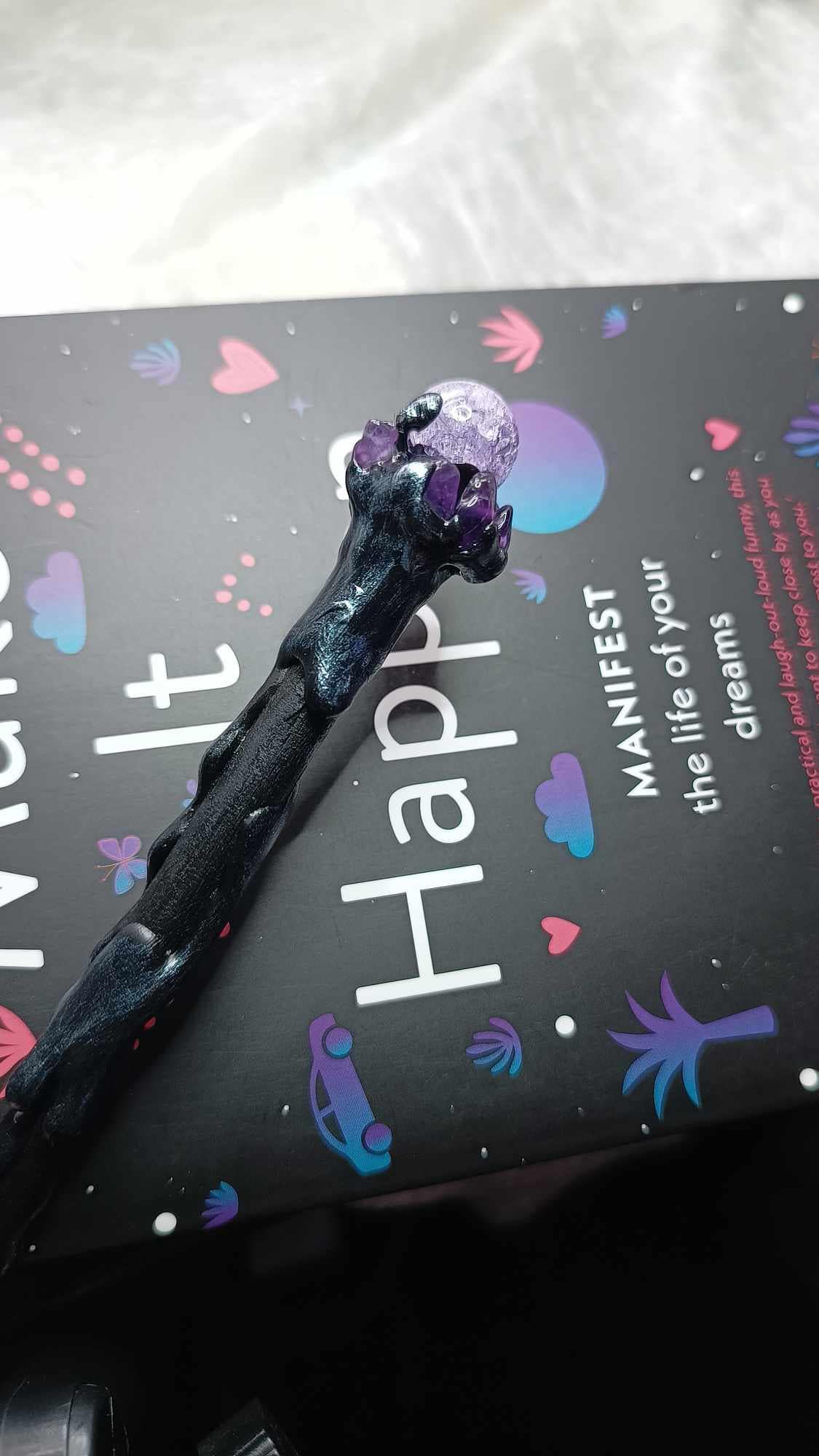 Amethyst Crystal Ball Wand, Quartz Orb, Gothic Handmade Wand, Mystical ...