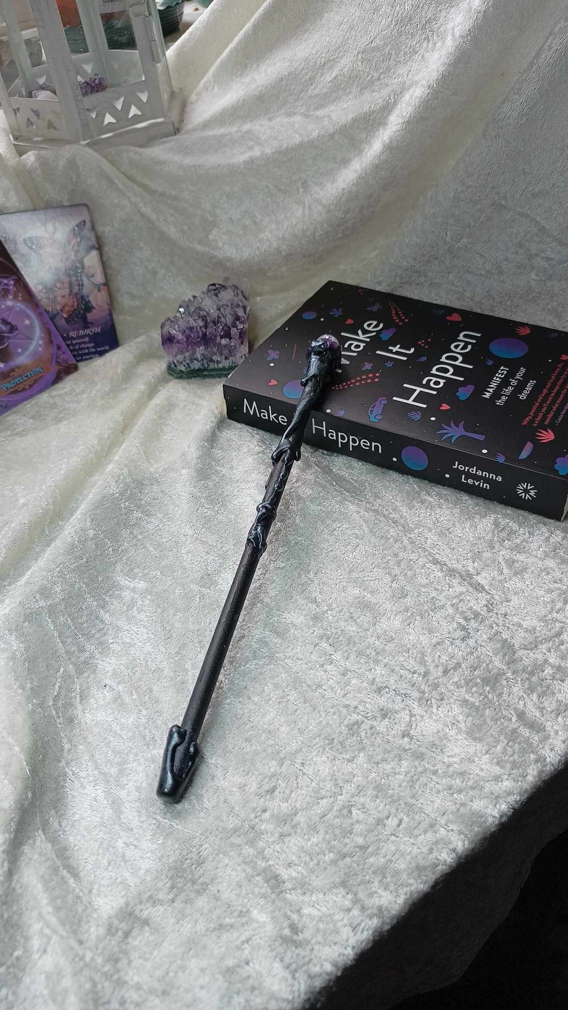 Amethyst Crystal Ball Wand, Quartz Orb, Gothic Handmade Wand, Mystical ...