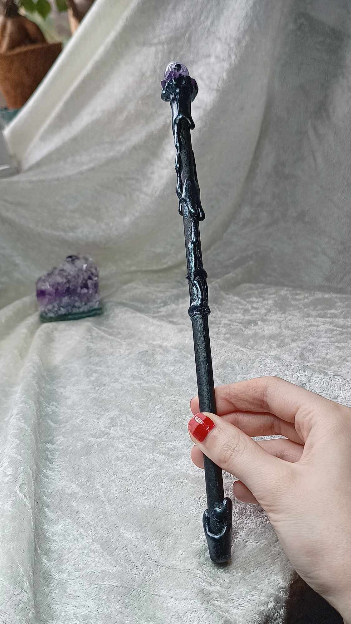 Amethyst Crystal Ball Wand, Quartz Orb, Gothic Handmade Wand, Mystical ...