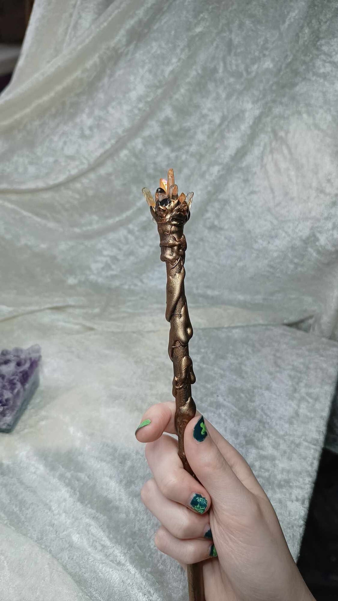 Mystic Crystal Wand Aura Quartz & Citrine, Gothic Handmade Wand ...