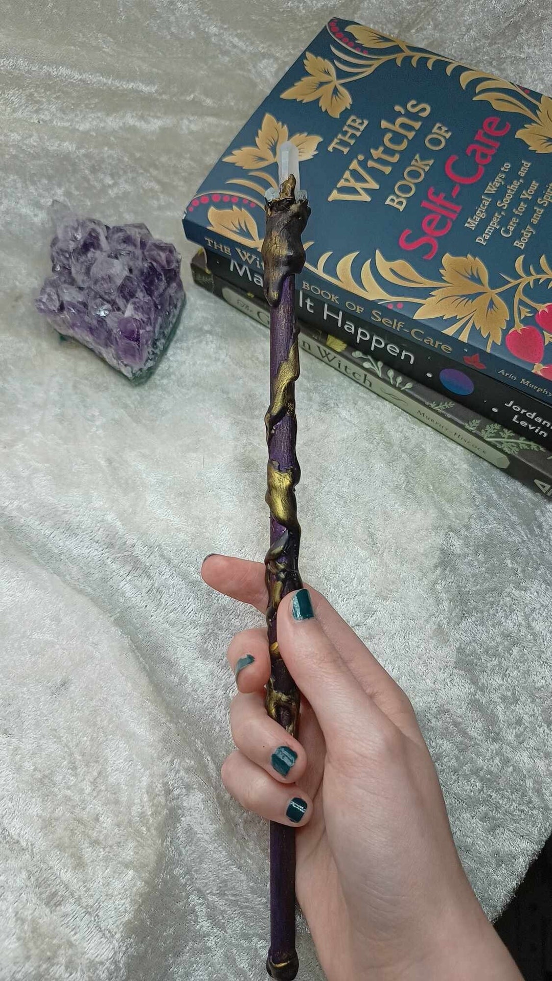 Gemstone Crystal Wand Aura Quartz & Aquamarine, Gothic Handmade Wand ...