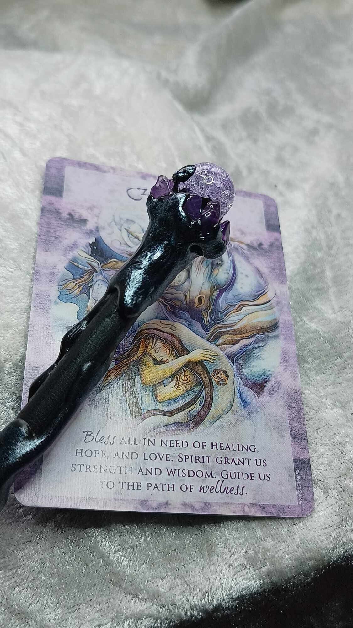 Amethyst Crystal Ball Wand, Quartz Orb, Gothic Handmade Wand, Mystical ...