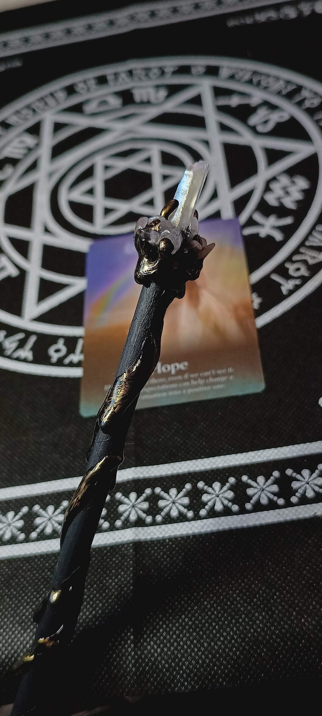 Witch Spell Wand Aura Quartz & Rose Quartz, Gothic Handmade Wand ...