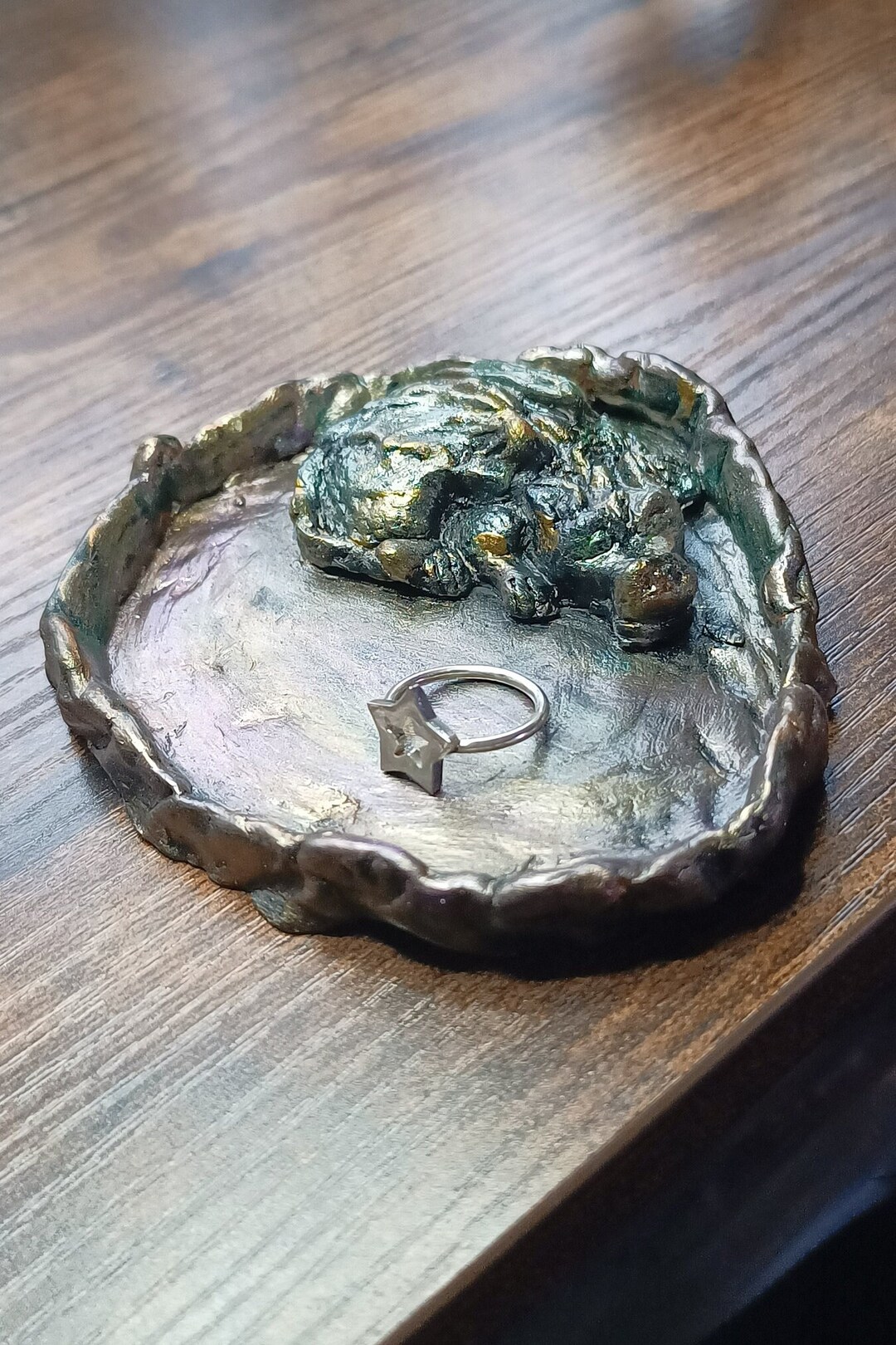 Dragon Ring Bowl, Green & Gold Trinket Tray, Jewelry Dish, Dragon ...