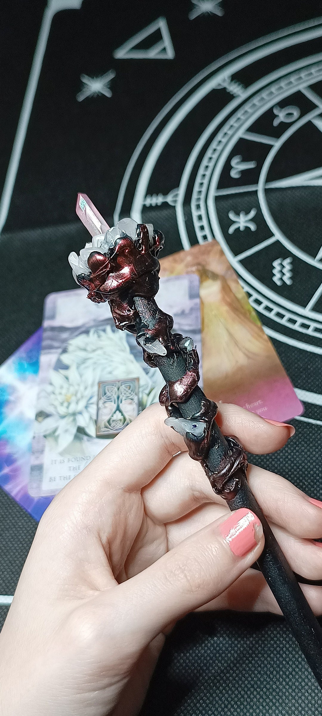 Princess Spell Crystal Wand Pink Aura Quartz & Rose Quartz, Gothic ...