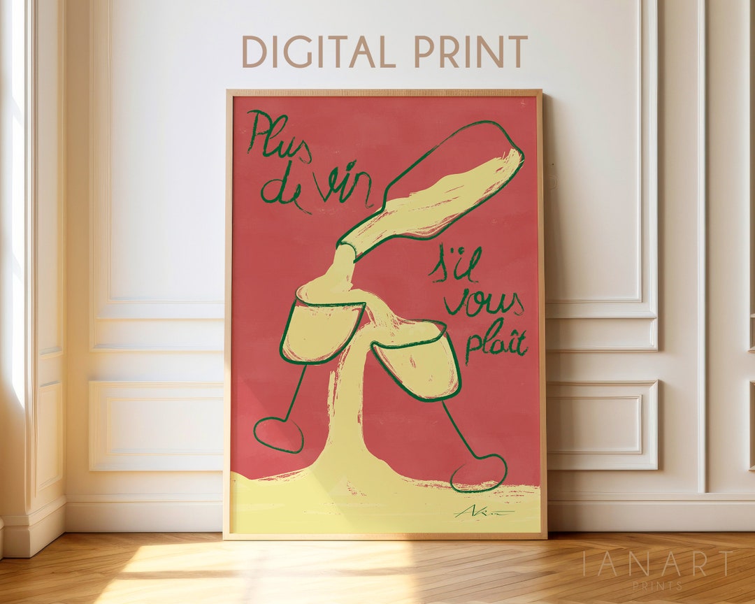 Plus De Vin More Wine Please Pink Vintage Wine Print Wine Club Poster ...