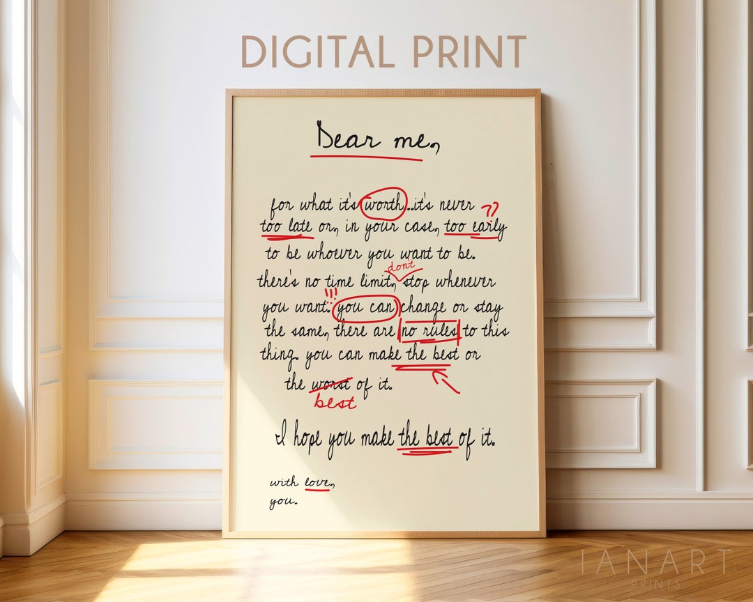 Self Love Letter Print Trendy Red Print Motivational Quote Mid Century ...