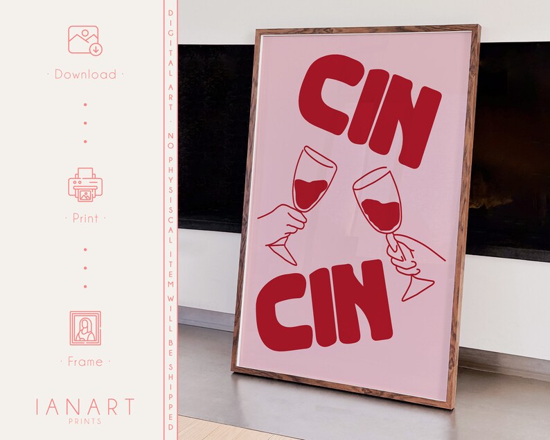 Trendy Cin Cin Print Pink Kitchen Print Vintage Wine Print Cheers Print ...